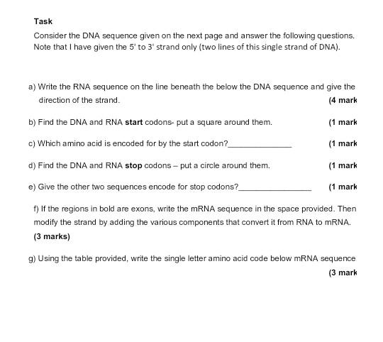 Solved Task Consider the DNA sequence given on the next page | Chegg.com