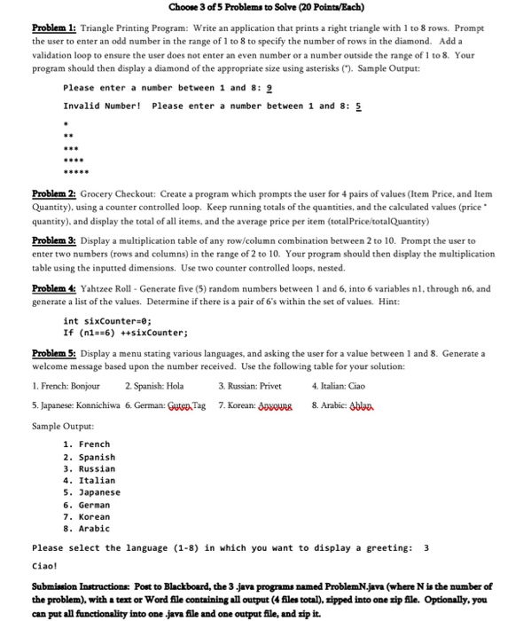 Solved Choose 3 of5 Problems to Solve (20 Point/Each) | Chegg.com