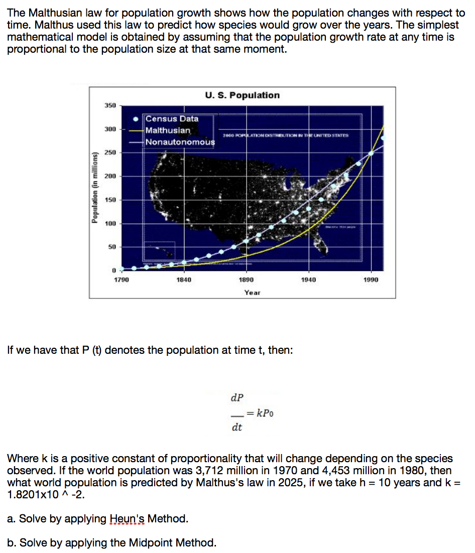 The Malthusian law for population growth shows how | Chegg.com