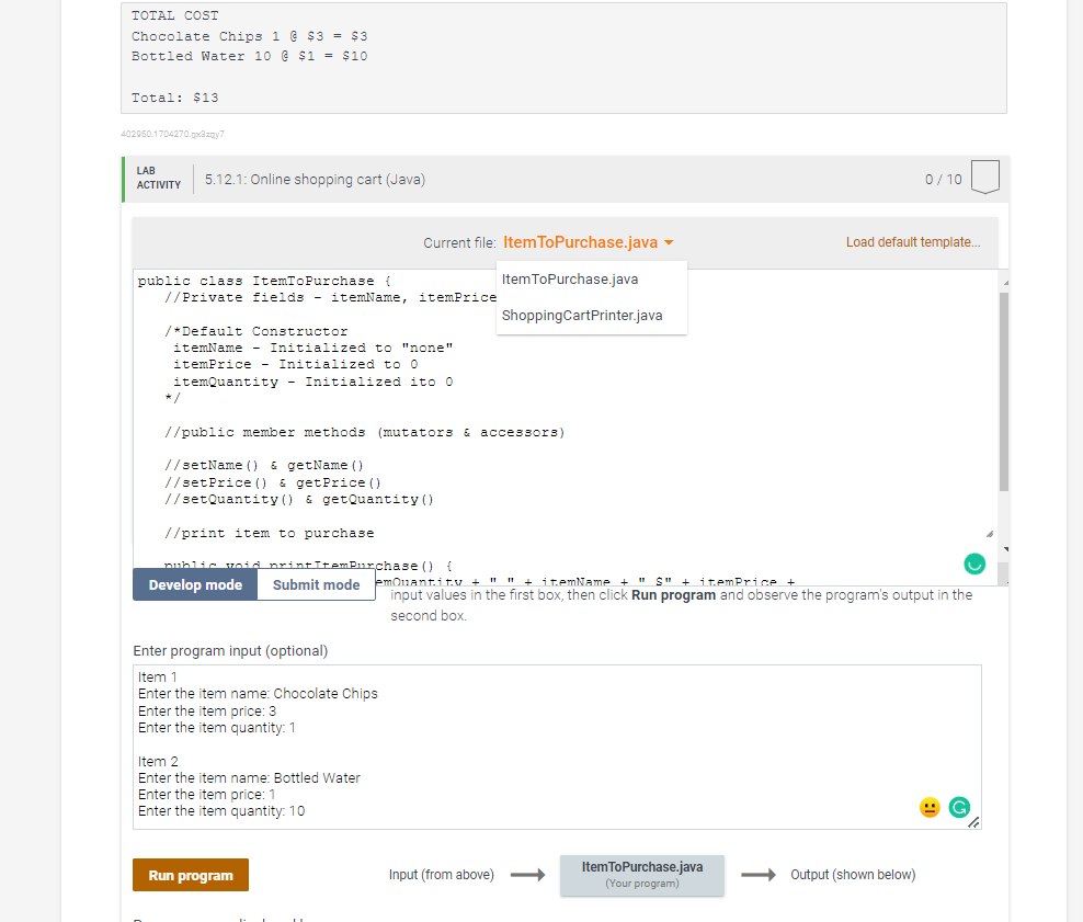 Solved ItemToPurchase.java public class ItemToPurchase { | Chegg.com