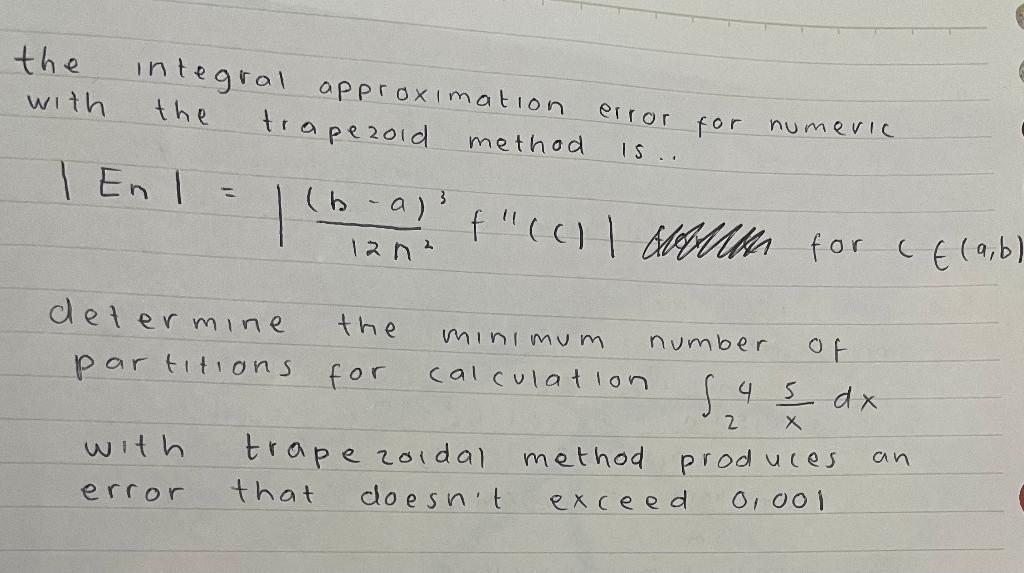 Solved the integral approximation error for numeric with the | Chegg.com