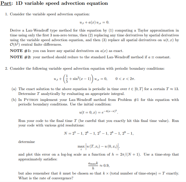 Solved Part 1d Variable Speed Advection Equation 1