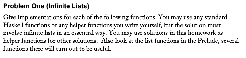 Problem One (Infinite Lists) Give implementations for | Chegg.com