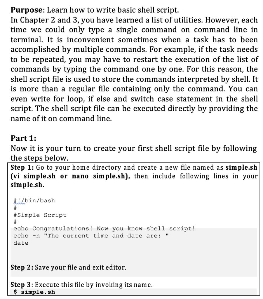 Solved Purpose: Learn how to write basic shell script. In | Chegg.com