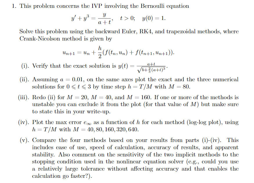 Solved This problem concerns the IVP involving the Bernoulli | Chegg.com