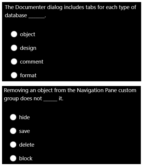 Solved The Documenter dialog includes tabs for each type of | Chegg.com