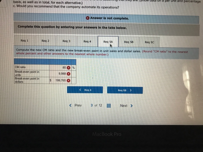 Solved Check my work Problem 5-22 CVP Applications; | Chegg.com