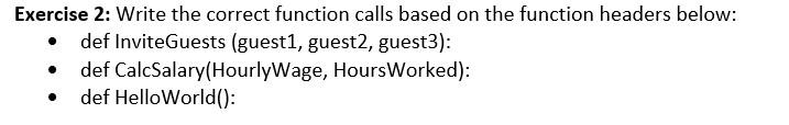 Solved Exercise 2: Write the correct function calls based on | Chegg.com