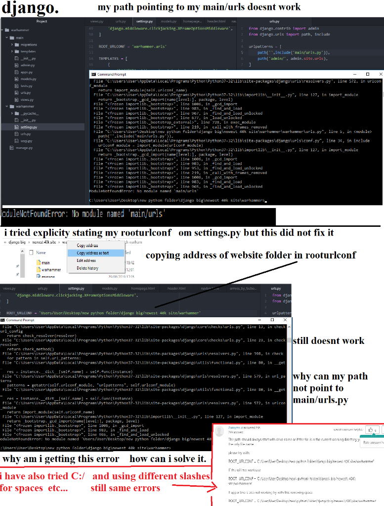 Solved django. my path pointing to my main/urls doesnt work | Chegg.com