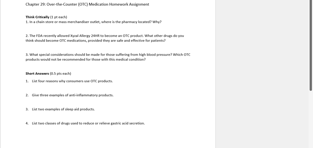 Solved Chapter 29: Over-the-Counter (OTC) Medication | Chegg.com