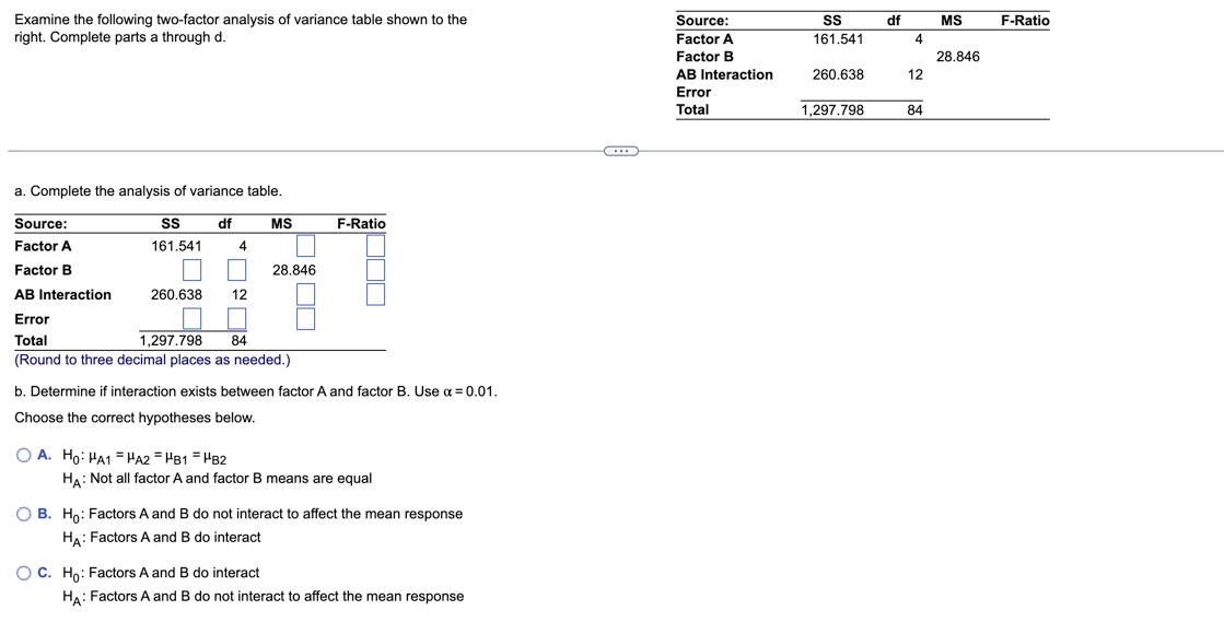 Solved Examine the following two-factor analysis of variance | Chegg.com