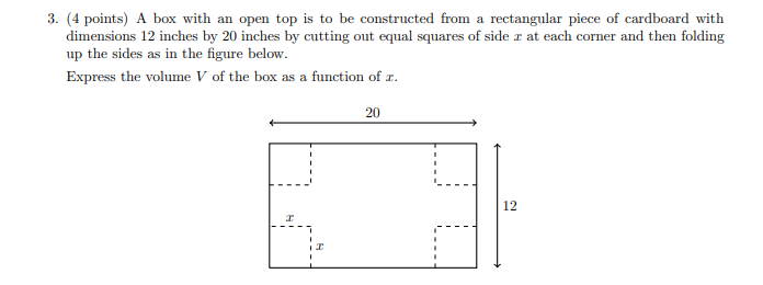 Solved 3. (4 points) A box with an open top is to be | Chegg.com