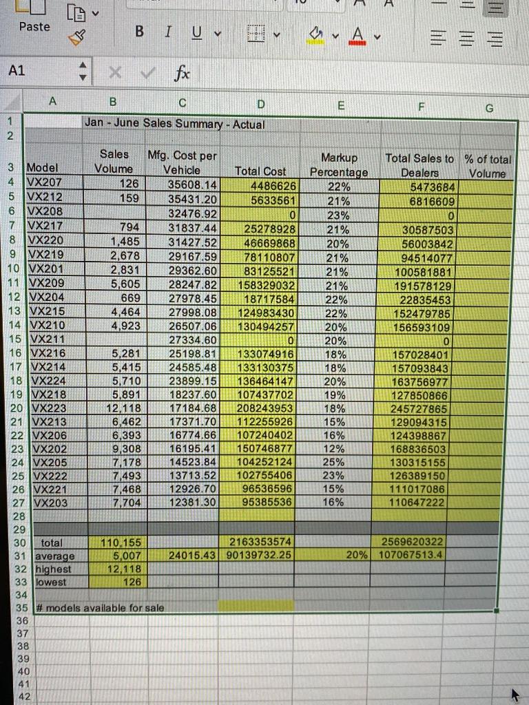 Solved % of total volume: column What formula is needed to | Chegg.com