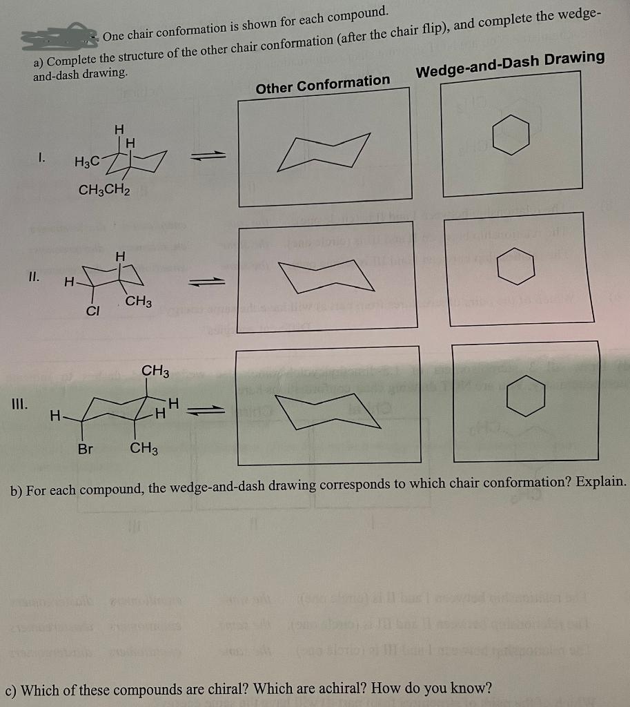 Solved One chair conformation is shown for each compound. a) | Chegg.com