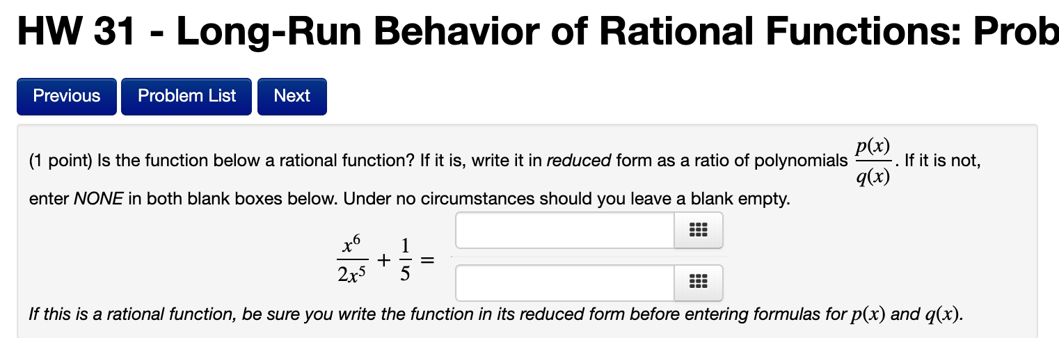 Solved HW 31 - Long-Run Behavior of Rational Functions: Prob | Chegg.com
