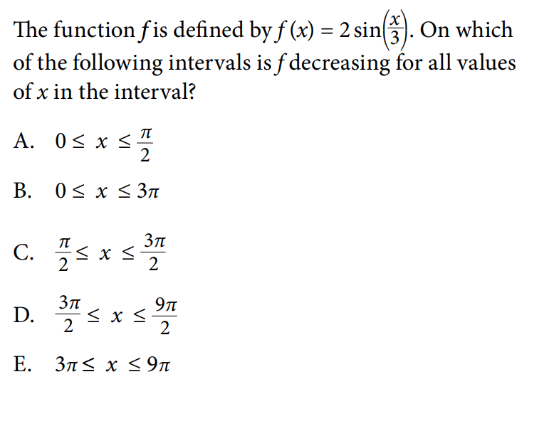 Solved The function f is defined by f(x)=2sin(3x). On which | Chegg.com