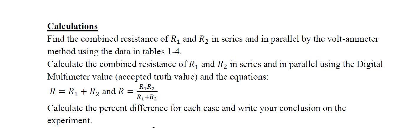 Solved Calculations Find the combined resistance of R1 and | Chegg.com