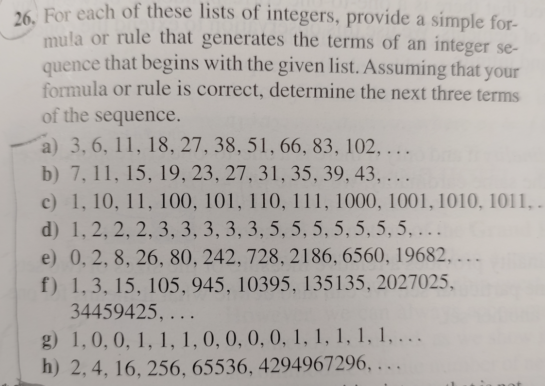 Solved 26. For each of these lists of integers, provide a | Chegg.com