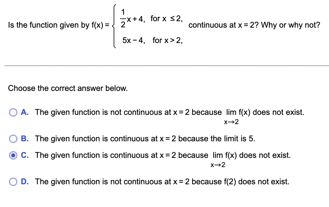 Solved Is the function given by f(x)={21x+4,5x−4, for x≤2, | Chegg.com