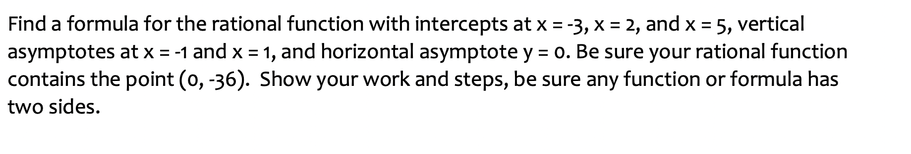 Solved Find a formula for the rational function with | Chegg.com