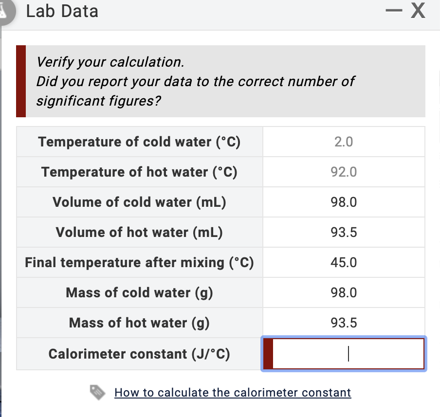 Solved Lab Data Verify your calculation. Did you report your | Chegg.com