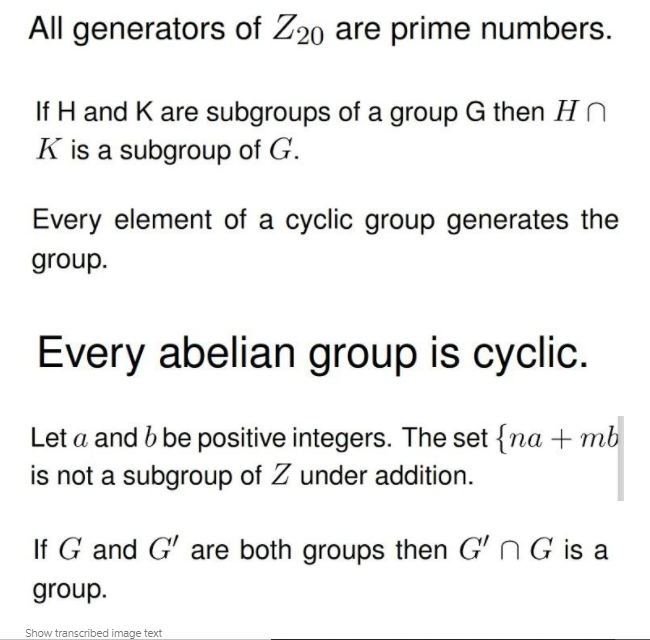 Solved All generators of Z20 are prime numbers. If H and K | Chegg.com