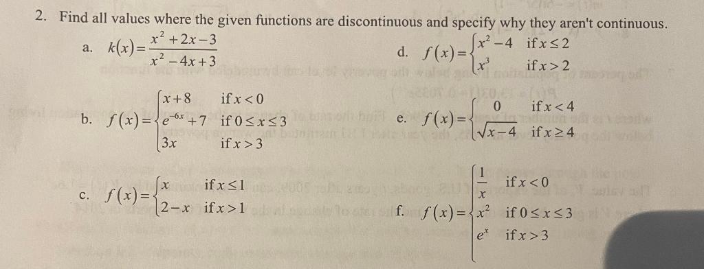 Solved 2. Find all values where the given functions are | Chegg.com