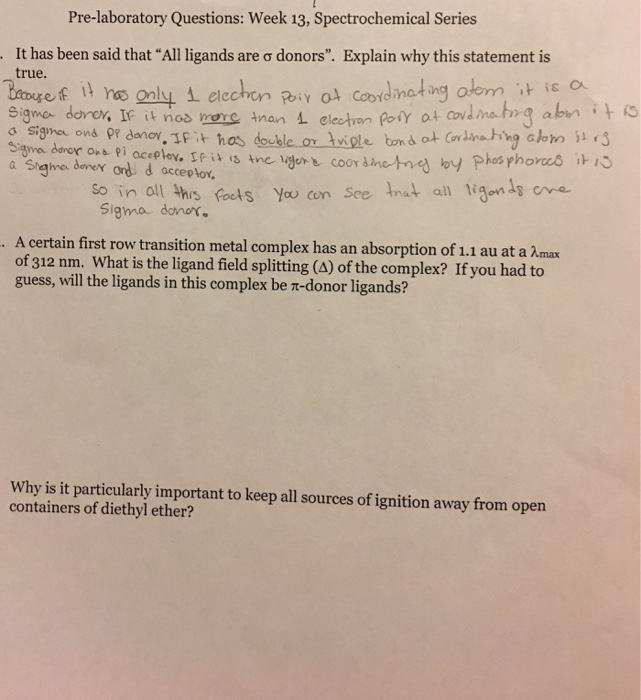Solved Pre-laboratory Questions: Week 13, Spectrochemical | Chegg.com