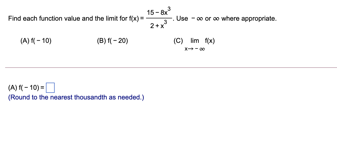 Solved Find each function value and the limit for f(x) . | Chegg.com