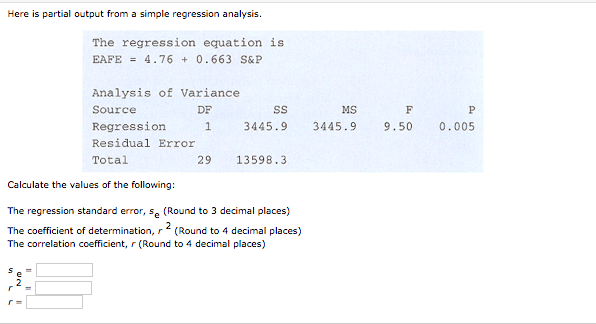 Solved Here Is Partial Output From A Simple Regression 1058
