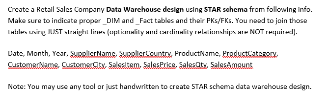 Solved Create a Retail Sales Company Data Warehouse design | Chegg.com
