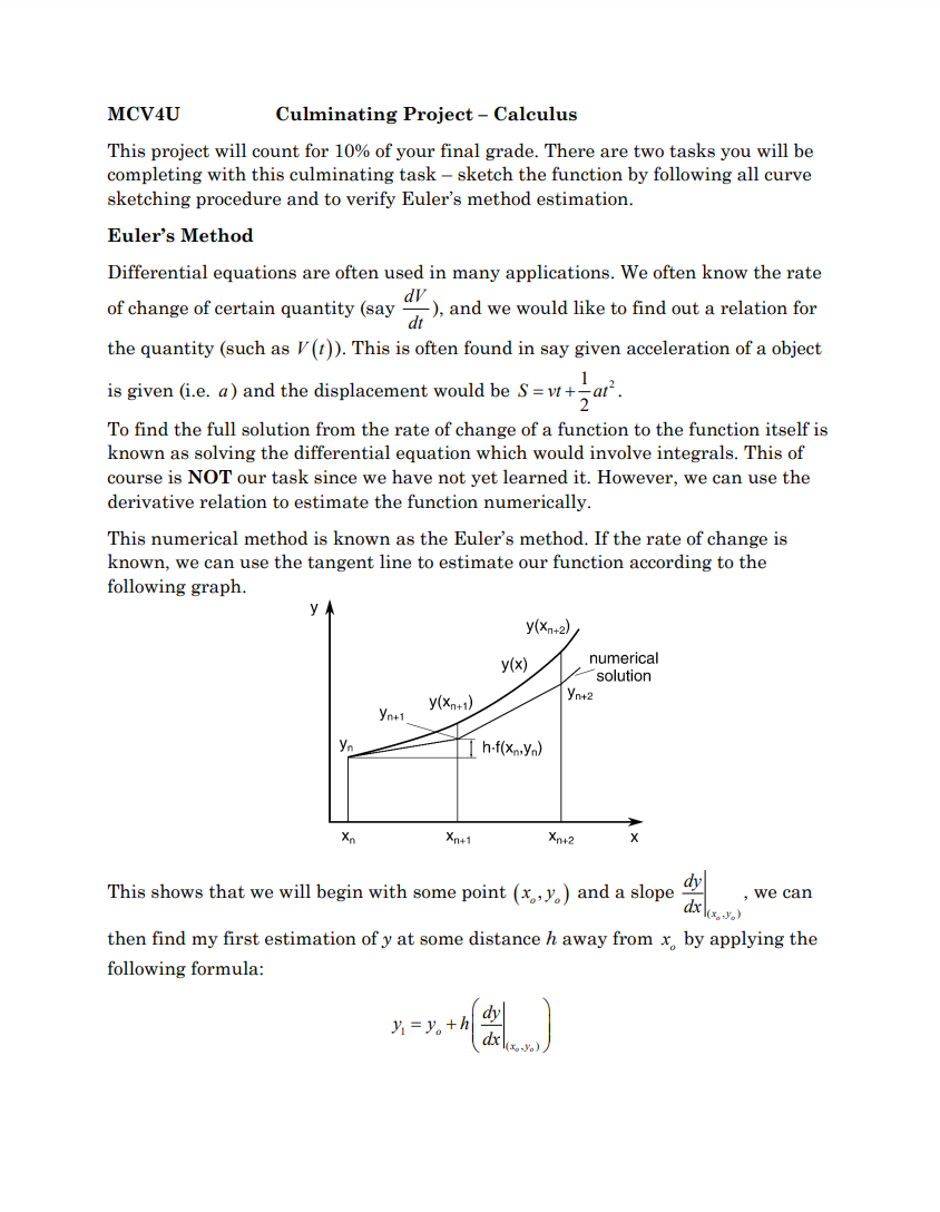 MCV4U Culminating Project - Calculus This project | Chegg.com