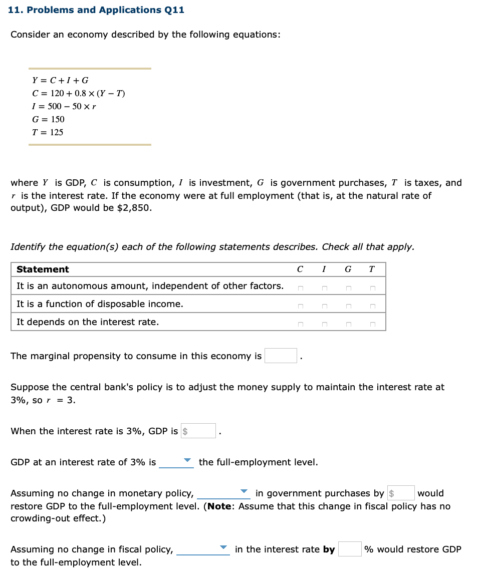 Solved 11. Problems and Applications Q11 Consider an economy | Chegg.com