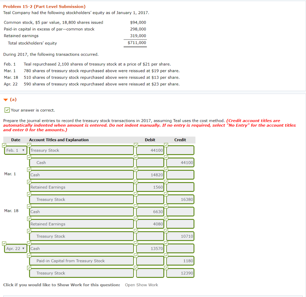 Solved Problem 15-2 (Part Level Submission) Teal Company had | Chegg.com