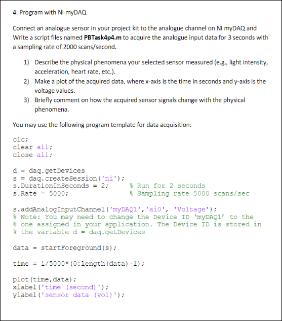 4. Program with Ni myDAQ Connect an analogue sensor | Chegg.com