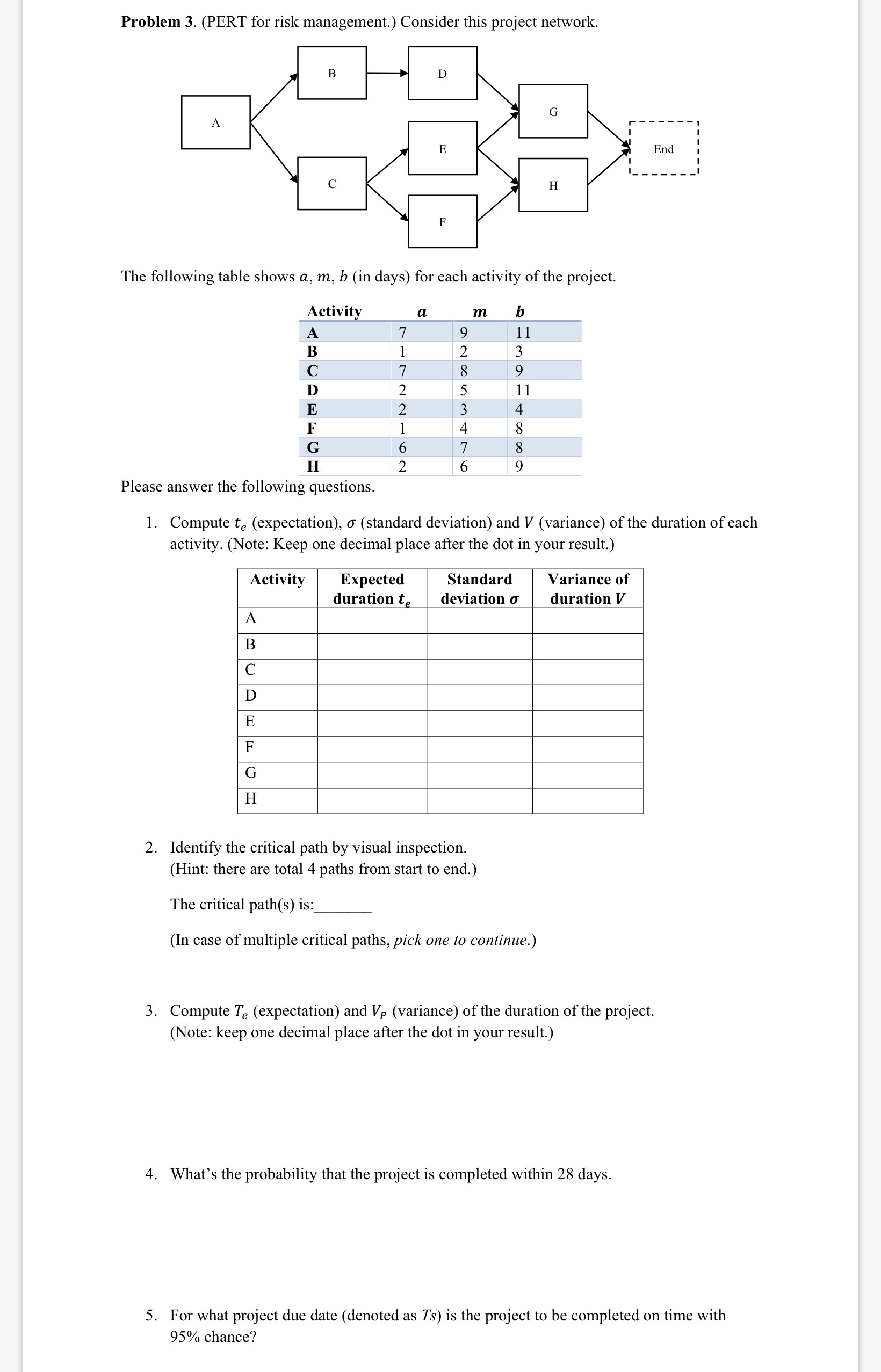 Solved Problem 3. (PERT for risk management.) ﻿Consider this | Chegg.com