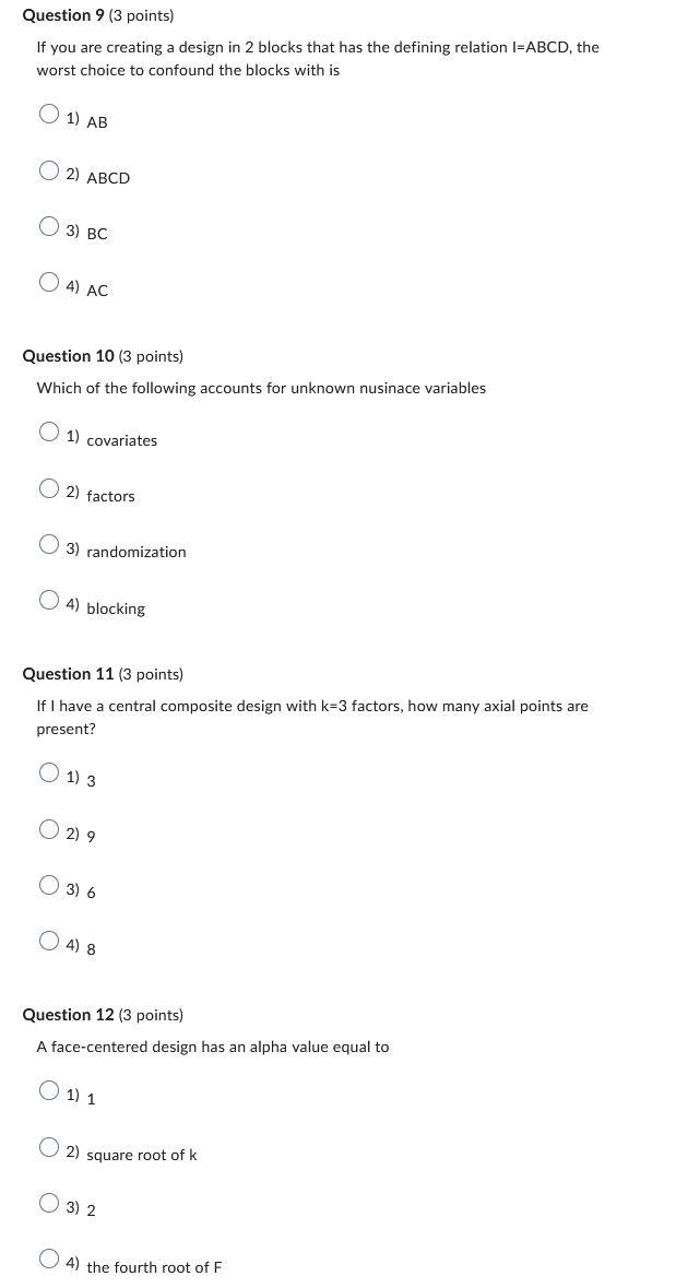 Solved Question 9 ( 3 points) If you are creating a design | Chegg.com