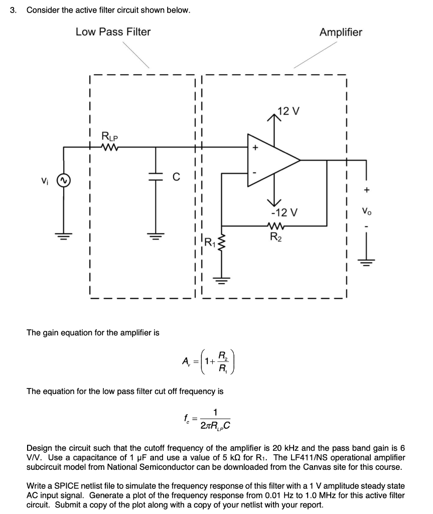 Solved 3. Consider the active filter circuit shown below. | Chegg.com