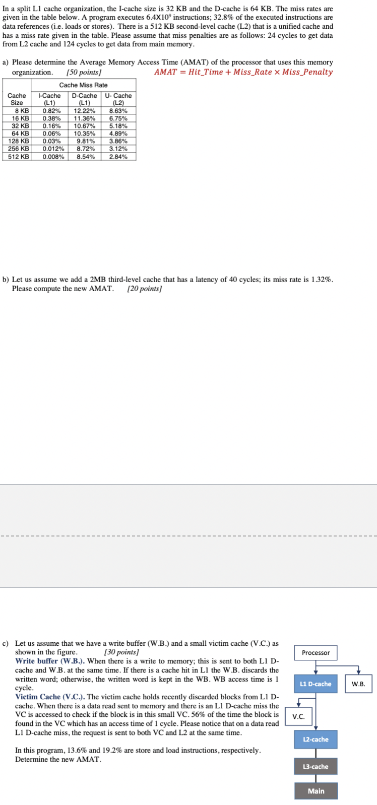 Solved In a split L1 ﻿cache organization, the I-cache size | Chegg.com