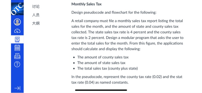 Solved Monthly Sales Tax 讨论 人员 大纲 Design pseudocode and | Chegg.com