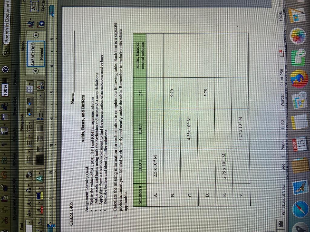 Calculate the missing information for each solution | Chegg.com