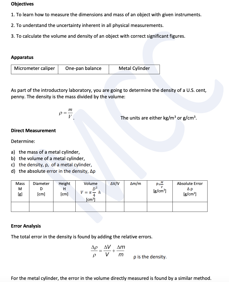Solved Objectives 1. To learn how to measure the dimensions | Chegg.com