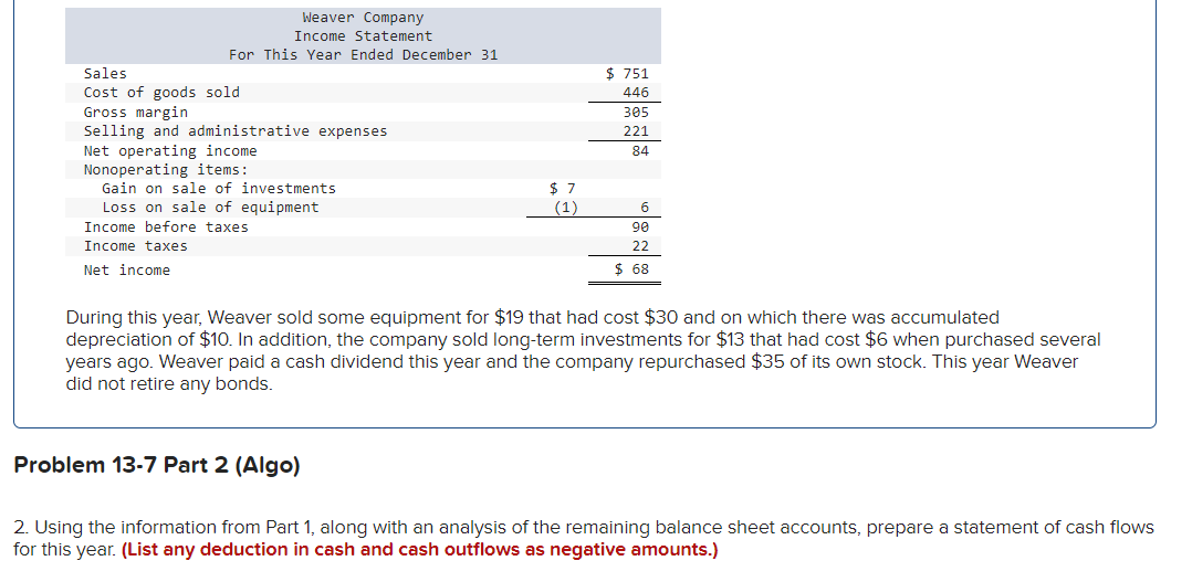 Solved Required information Problem 13-7 (Algo) Prepare a | Chegg.com