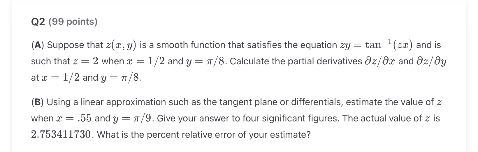Solved Q2 (99 ﻿points)(A) ﻿Suppose that z(x,y) is ﻿a smooth | Chegg.com