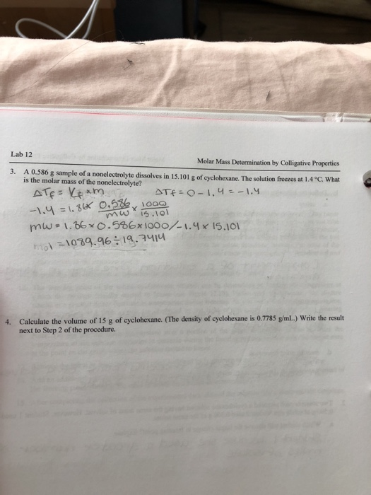 Solved Lab 12 Molar Mass Determination by Colligative | Chegg.com