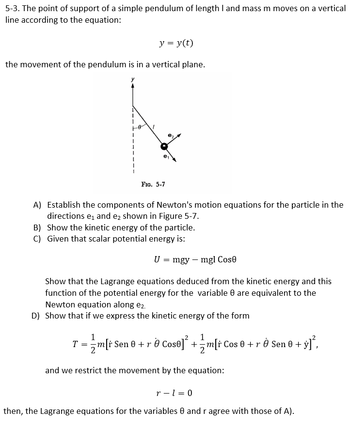 Solved 5-3. The point of support of a simple pendulum of | Chegg.com