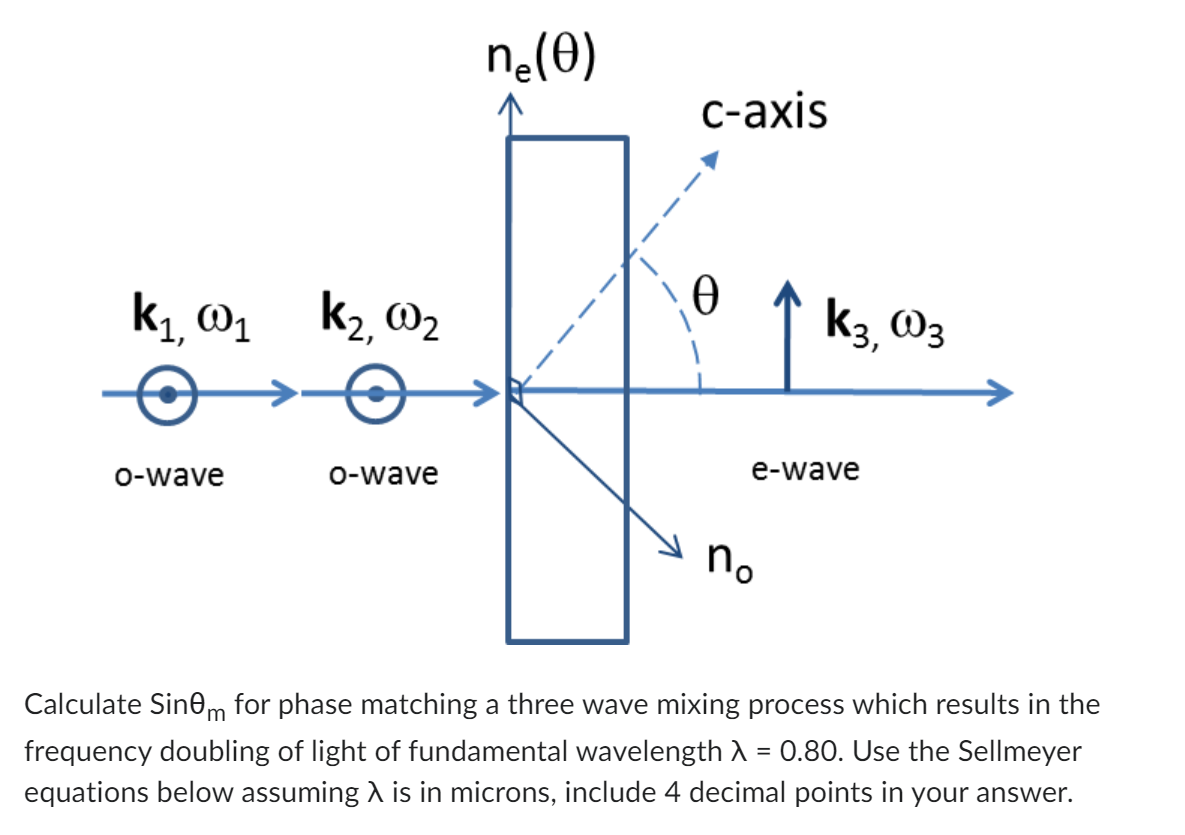 Calculate sinθm for phase matching a three wave | Chegg.com