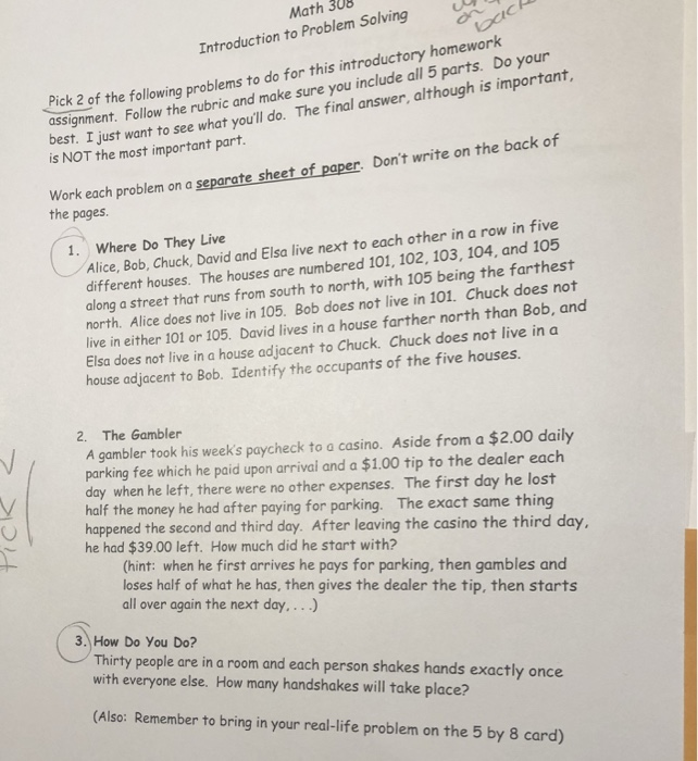 Solved Math 308 Introduction to Problem Solving signment. | Chegg.com