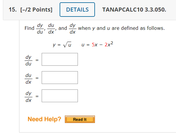 Solved Find dudy,dxdu, and dxdy when y and u are defined as | Chegg.com