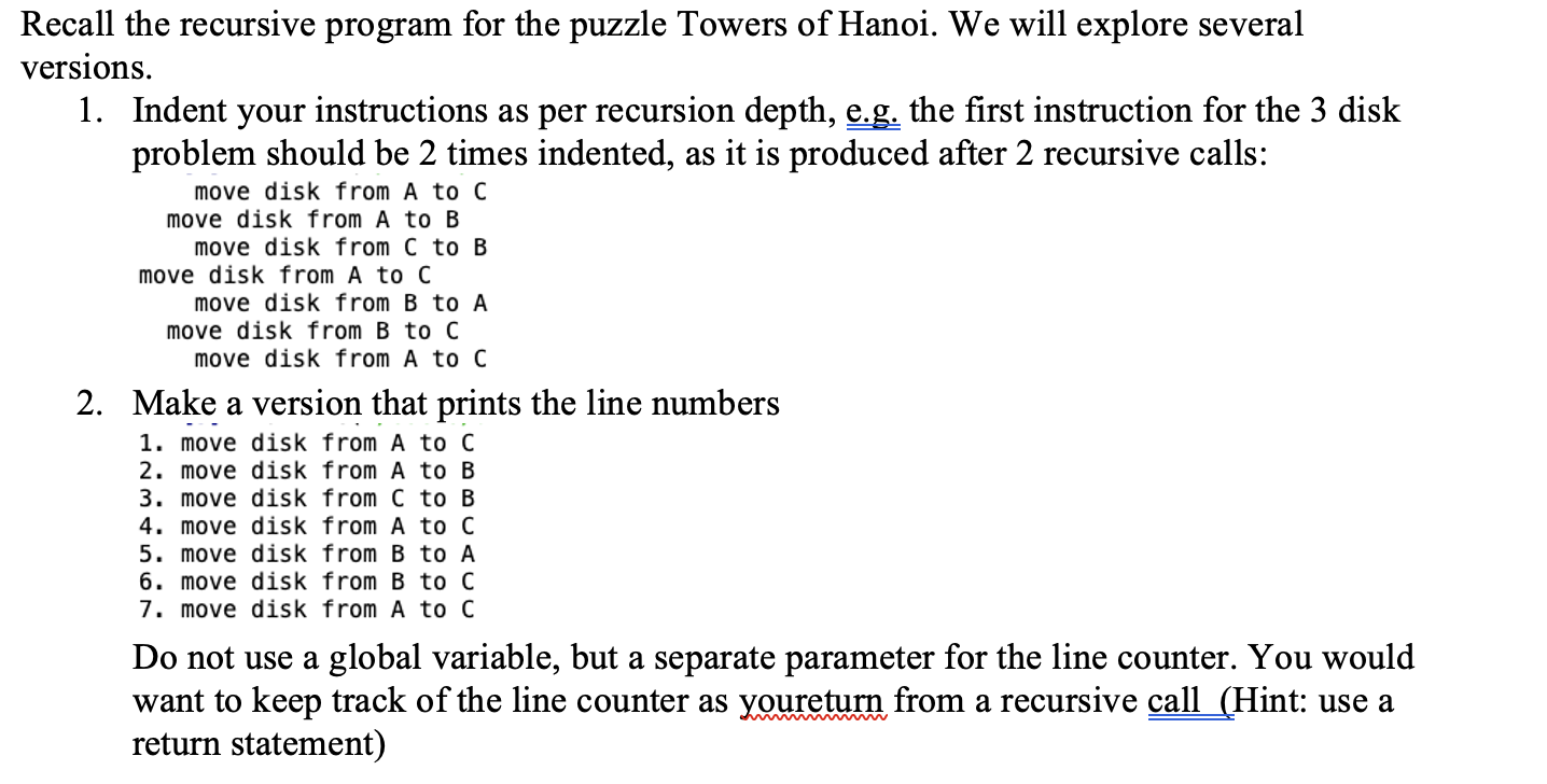 Solved Recall the recursive program for the puzzle Towers of | Chegg.com